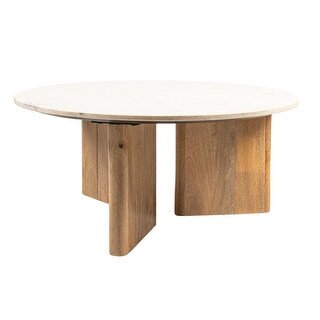 Levi Tri-Pod Slat Mango Wood and Marble Coffee Table - Bed Bath ...