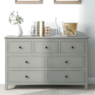 7 Drawers Solid Wood Dresser for Guest Room, Study, Office, Gray - Bed ...