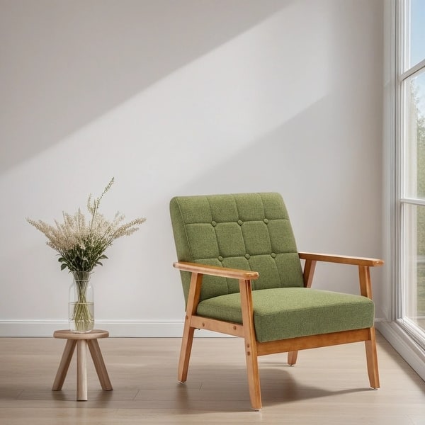 Classic Style Accent Chair with Solid Wood Arm and Leg, Living Room ...