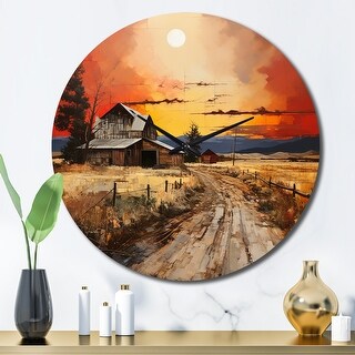 Designart "Barns Rural Dot Art I" Countryside Oversized Wall Clock ...
