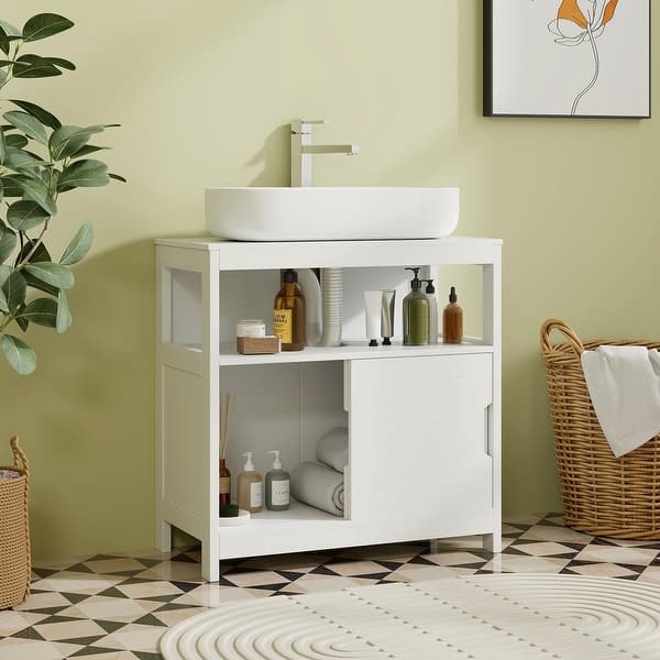 Pedestal Sink Storage Cabinet with 2 Sliding Doors and U-shaped Cut-out ...