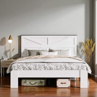 Full Size Platform Bed Frame with Headboard, Wood Slats and Metal Frame ...