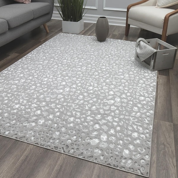 Rugs America Natura Gray Leopard Silver Shine Area Rug - Bed Bath ...