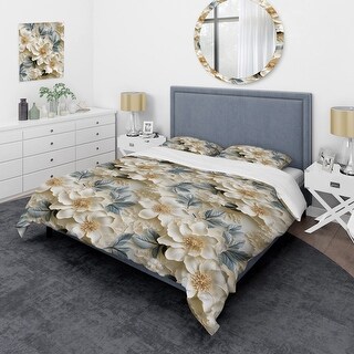 Designart "White Vintage Floral Lace Veil IV" Cottage Bed Cover Set ...