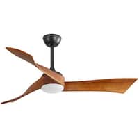 52" Solid Wood 3-Blade Propeller Ceiling Fans with LED Light and Remote ...