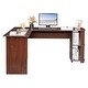 L-Shaped Wood Right-angle Computer Desk with Two-layer Bookshelves ...