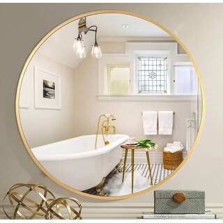 Kinger Home Gold Aluminum Round Wall Mirror 32 inch Vanity Mirror - Bed ...
