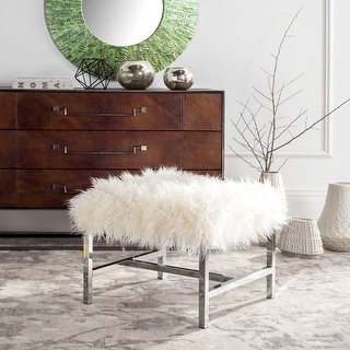 SAFAVIEH Horace White Faux Sheepskin Square Bench - 21" x 21" x 16.5 ...