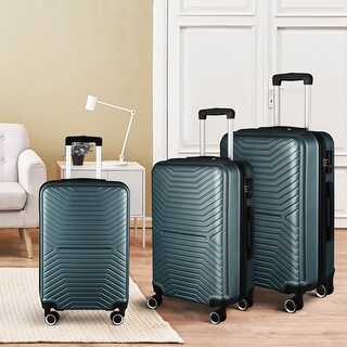 3 piece Hard Case Luggage Expandable Camp Trunks, Dark Green - Bed Bath ...