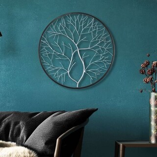 Arbolia Silver Metal Overlapping Trees Circular Framed Wall Art - Bed ...