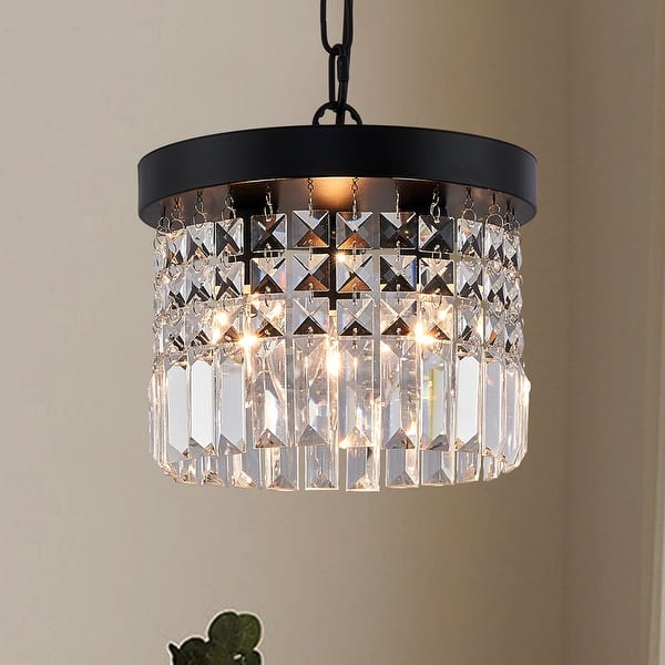 Black Modern Mini Chandelier 3-Light Adjustable Crystal Pendant Light ...