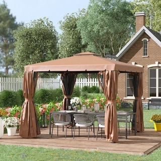 Outdoor Gazebo Canopy Shelter with Double Vented Roof,Netting and ...