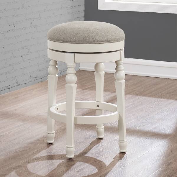 Beige Wooden Linen Backless Counter Swivel Stool - Bed Bath & Beyond ...