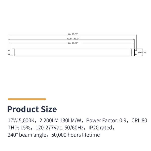 4FT T8 LED Tube Light, Type B Ballast Bypass Double Ended, 17W=45W ...