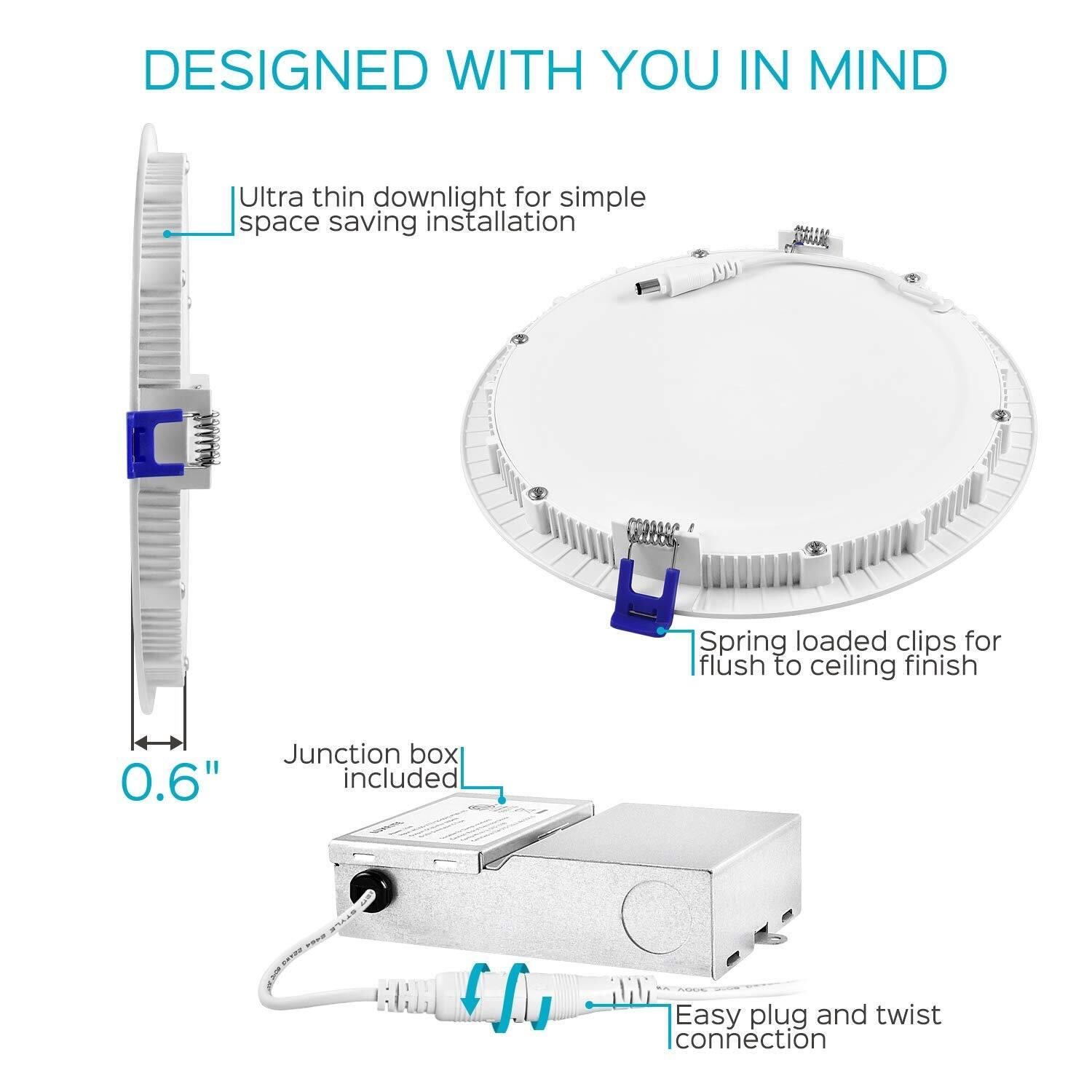 Luxrite 8 Inch Ultra Thin LED Recessed Light with J-Box, 25W, 2200 ...