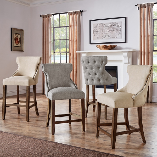 Lianna Nailhead Trim Linen Upholstered Stools Set Of 2 By Inspire Q