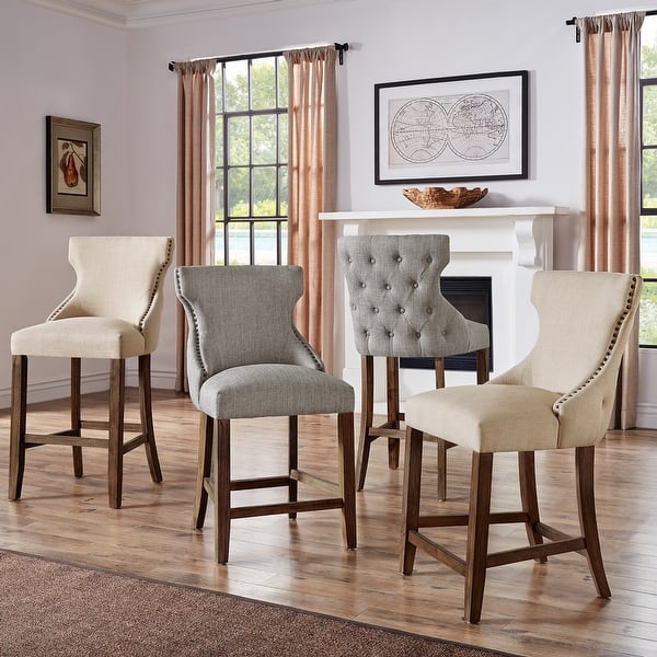Lianna Nailhead Trim Linen Upholstered Stools Set Of 2 By Inspire Q