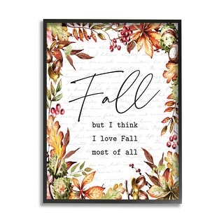 Stupell Stylish Fall Script Phrase Autumnal Foliage Plants Framed Wall ...