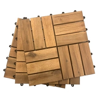 NOVO Solid Acacia 12 Slats Interlocking Flooring Deck Tiles,11.8" x 11. ...