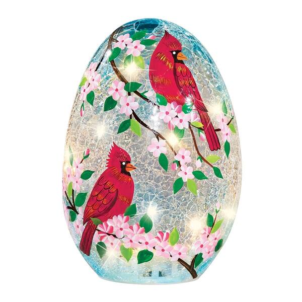 Hand-Painted Cardinal Floral LED Lighted Crackled Glass Egg - 10.250 x ...