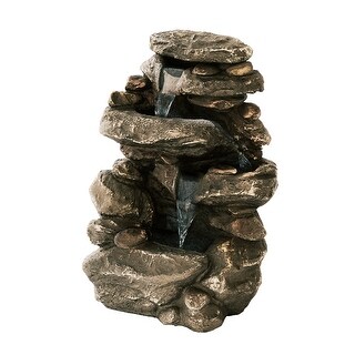 26.4"H Classic Stacked Rock Waterfall Fountain with LED lights and Pump ...