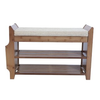 2-Tier Bamboo Shoe Rack Bench with Cushion for Entryway Storage - Bed ...