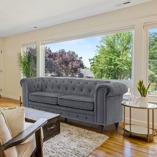 71.5In Velvet Rolled Arm Chesterfield Sofa - Bed Bath & Beyond - 38937896