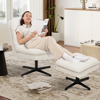 Modern Velvet Swivel Accent Chair with Ottoman - 360° Rotating Lounge ...