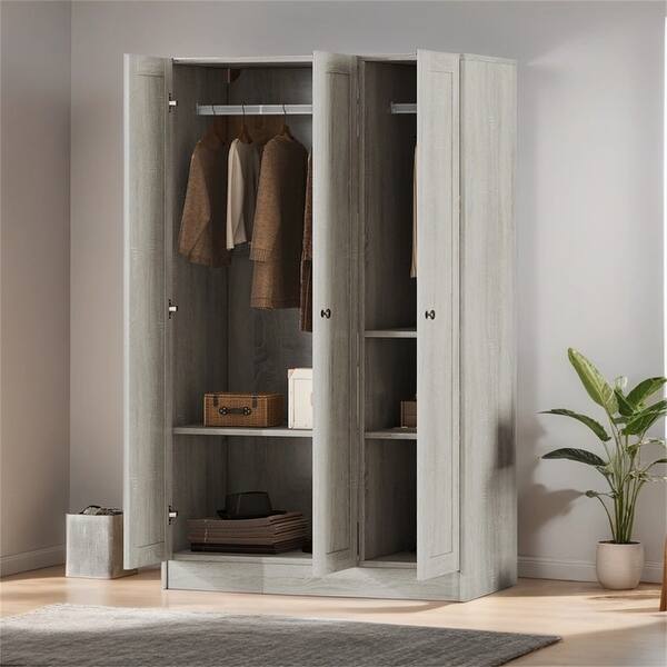 3-Door Shutter Wardrobe with Shelves - Bed Bath & Beyond - 40205232
