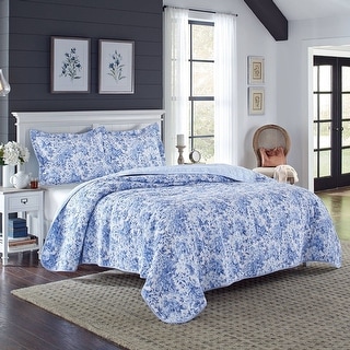 Twin Floral Quilt Set Reversible Natural Breathable Blue - Bed Bath ...