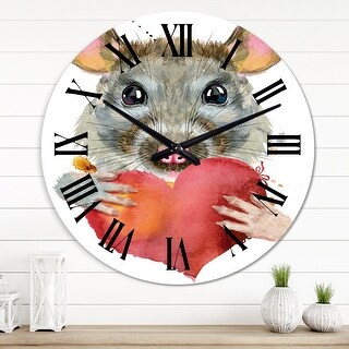 Designart 'Portrait Of Rat With Red Heart' Traditional wall clock - Bed ...