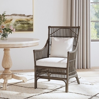 Rattan Slat Back Cushioned Arm Dining Accent Chair by East at Main ...