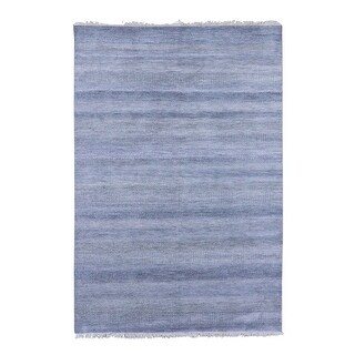 Shahbanu Rugs Blue, Wool and Silk Hand Knotted, Modern Grass Design ...
