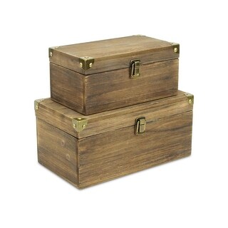 Cheung's Set of 2 Handmade Distressed Brown Wood Box with Bronze Corner ...