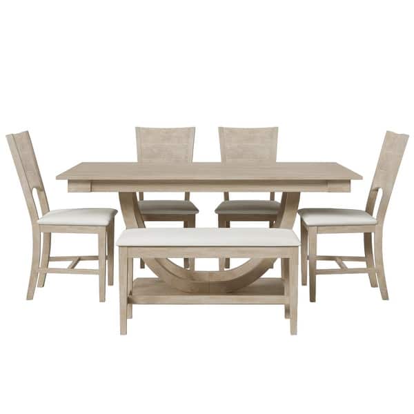 Modern 6-Piece Wood Half Round Dining Table Set Kitchen Table Set with ...