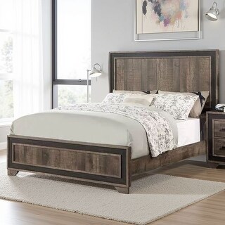 Modern Queen Size Bed w Tall Panel Headboard, Rustic Brown Wood - Bed ...