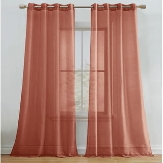 Brick Rust Sheer Window Grommet Curtain Set 84" Inches Long ( 2 Panels ...