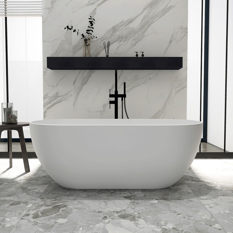 GIVINGTREE 63'' x37''Solid Surface Stone Resin Wave Shaped Freestanding Soaking Bathtub - Bed ...