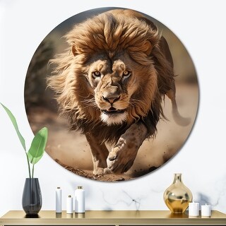 Designart "African Lion Running" Animals Metal Circle Wall Art - Bed ...