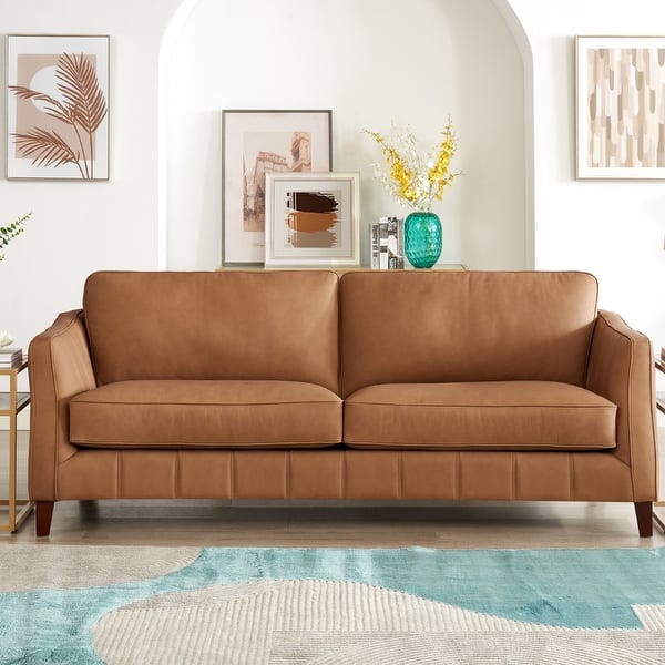 Hydeline Aria Top Grain Leather Sofa Couch with Feather Memory Foam and ...