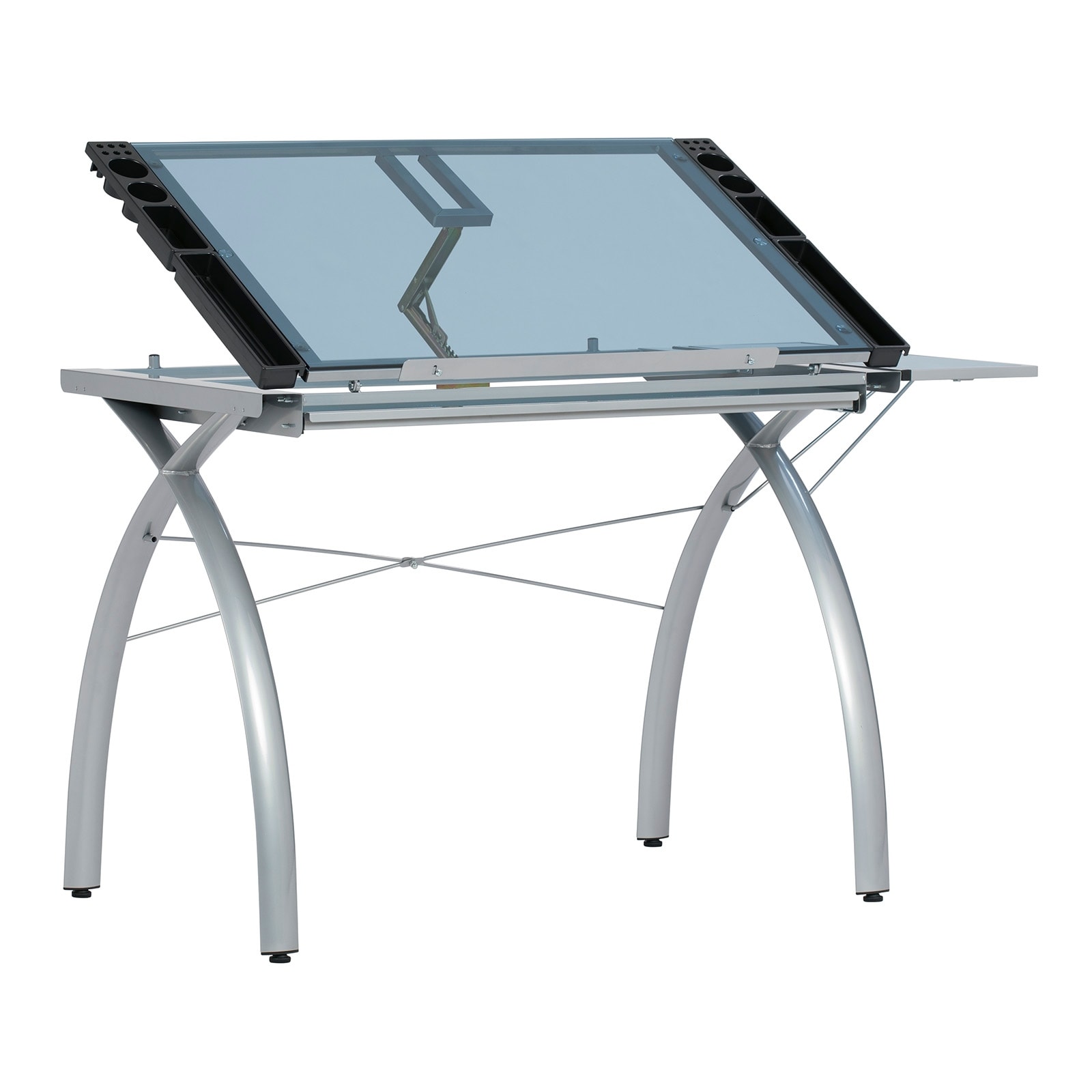 Studio Designs Futura Glass Top Drafting Table With Folding Shelf On ...