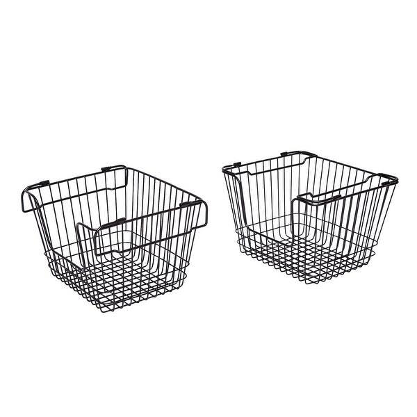 Set Of Two Large Wire Stacking Baskets with Fold Down Ear Handles ...