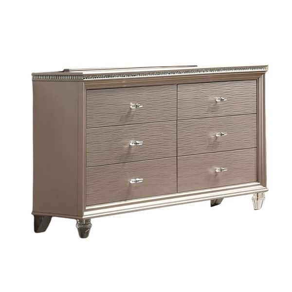 Jisoo 55 Inch Wide Dresser Chest, Textured Drawers, Crystal Accents ...