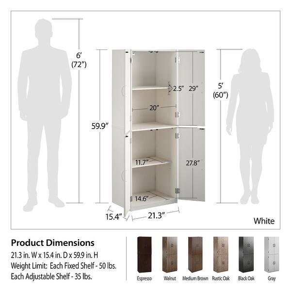 4-Door 5' Storage Cabinet includes 2 adjustable shelves and 2 fixed ...