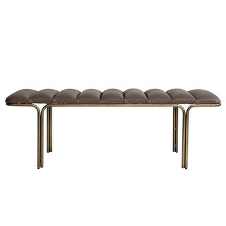 Metal Entryway Bench with Tufted Leather Upholstered Cushion - 54.0"L x ...