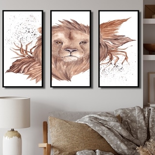 Designart "Portrait Of A Lion In Autumn" Traditional Framed Wall Decor ...
