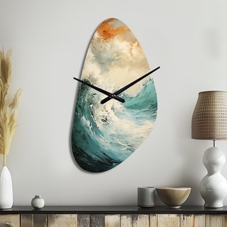 Modern Coastal Blue And Gold Wave - Coastal Ocean Wall Clocks in Fall ...