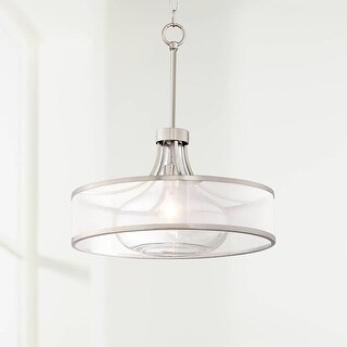 Brushed Nickel Pendant Light 19 1/4" Wide Modern Double Shades - 19" x ...