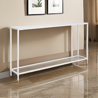 Eme 56 Inch Console Table, Rectangular Top, White Finish Metal Frame ...
