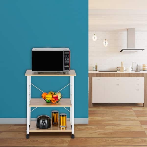 Bakers Rack 3-Tier Kitchen Utility Microwave Oven Stand Storage Cart ...